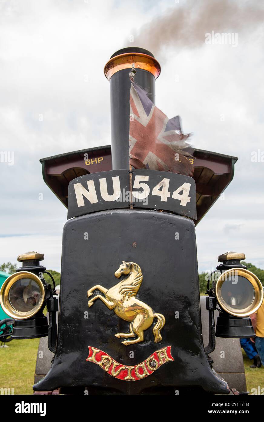 vintage traction engine or steam roller on display at a steam fair with ...