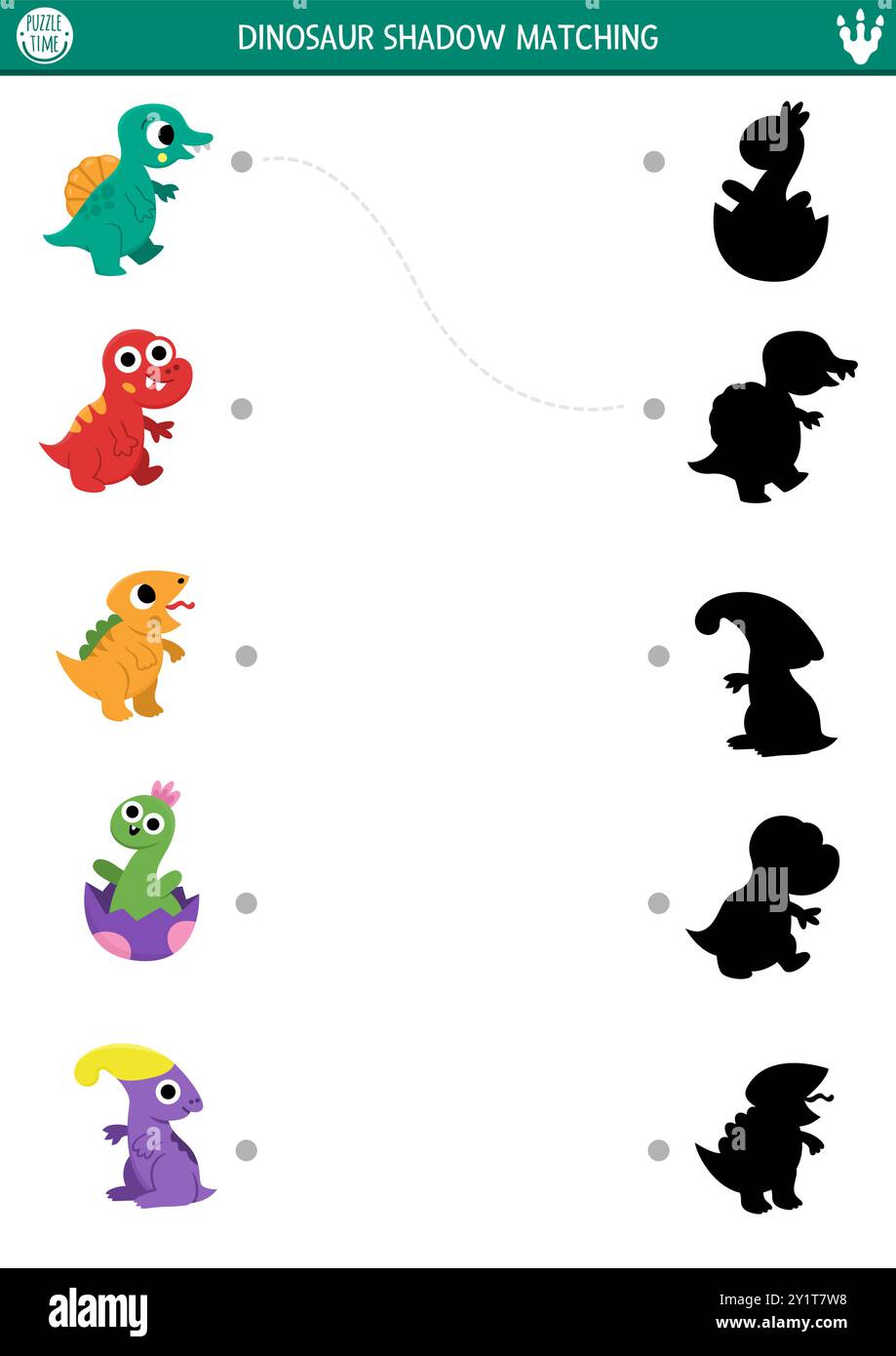 Little dinosaur shadow matching activity with animals. Prehistoric ...