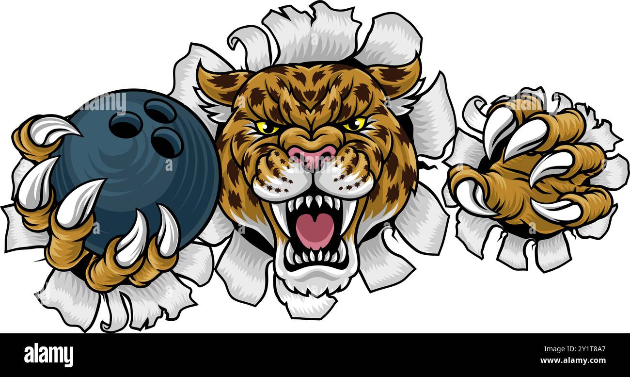 Jaguar Leopard Cheetah Panther Bowling Mascot Stock Vector Image & Art ...