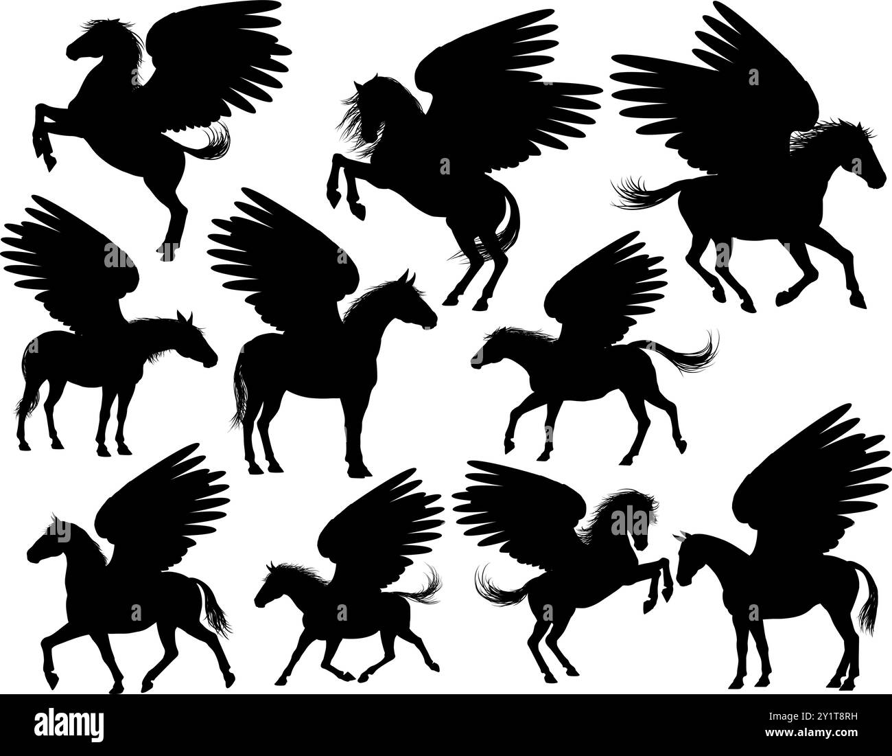 Pegasus Silhouette Winged Flying Wings Horse Set Stock Vector Image ...