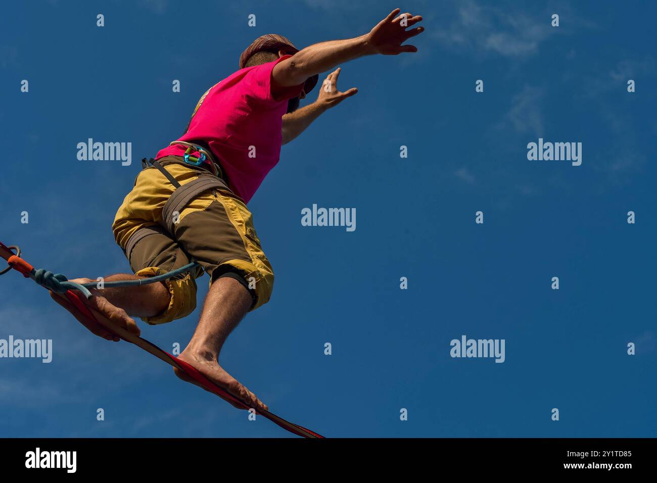 INDONESIA HIGHLINE FESTIVAL Extreme sports athletes walk on a tightrope ...