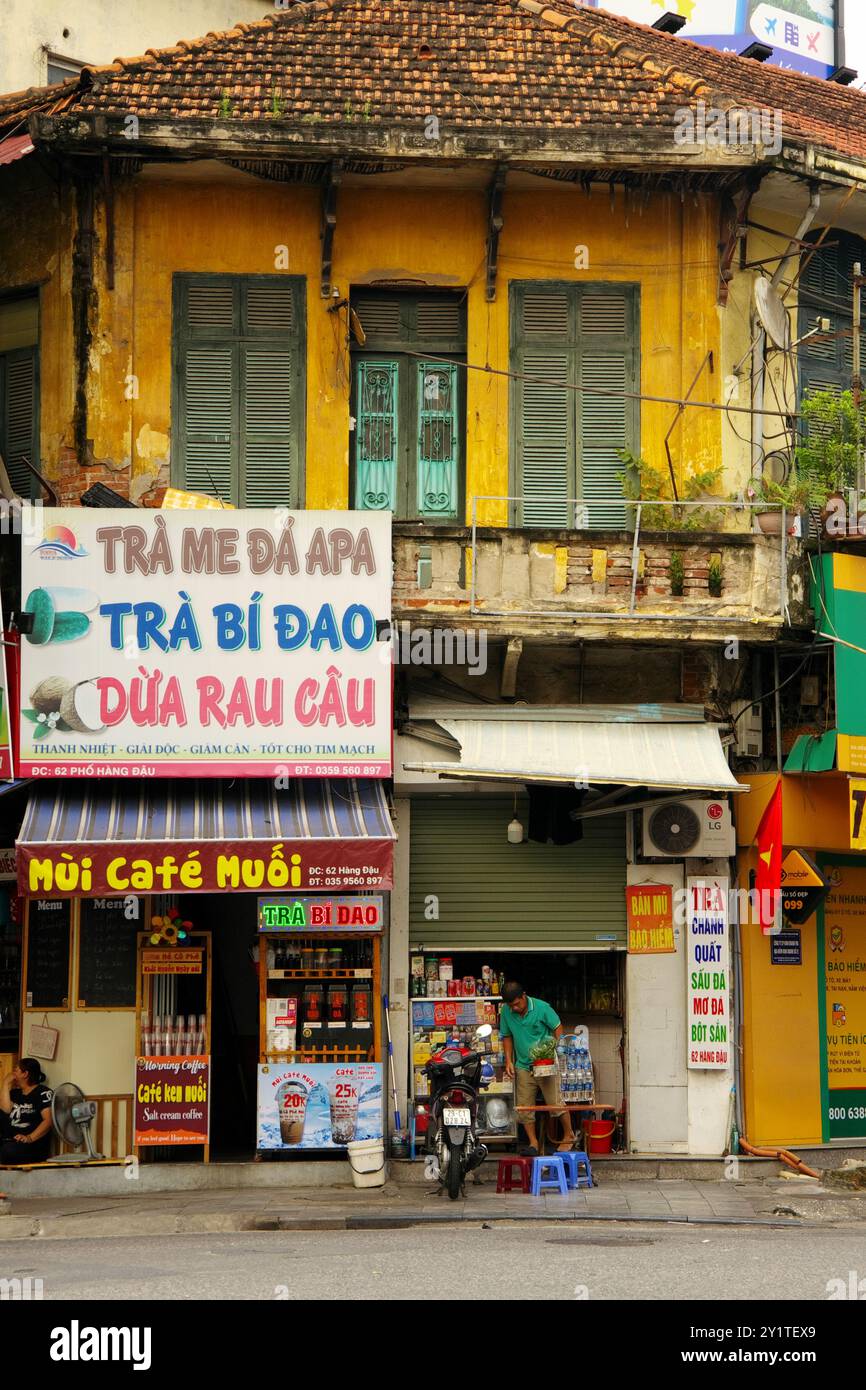 Hanoi Yellow building with typic architecture from Vietnam Hanoi with ...