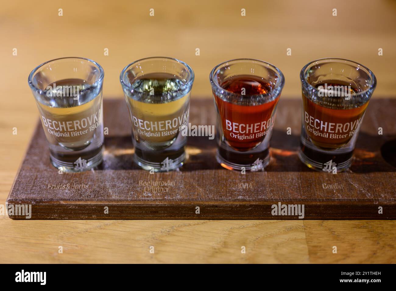 Karlovy Vary, Czech Republic - August 14 2024: Becherovka Bitter Shot ...