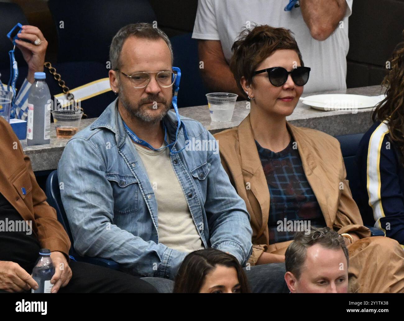 Flushing NY, USA. 07th Sep, 2024. **NO NY NEWSPAPERS** Peter Saarsgard and Maggie Gyllenhaal ...