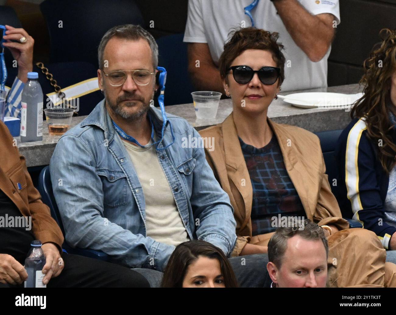 Flushing NY, USA. 07th Sep, 2024. **NO NY NEWSPAPERS** Peter Saarsgard and Maggie Gyllenhaal ...
