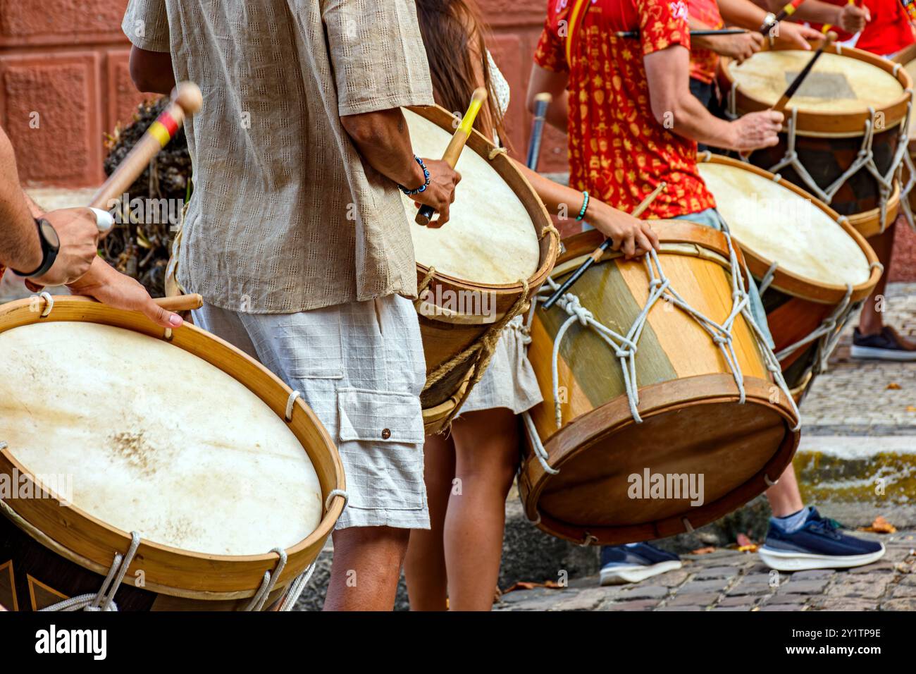 Percussionists and their drums on the streets of Recife during ...
