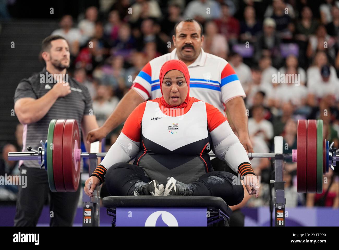 Egypt's Nadia Ali before her third attempt during the Women's over 86kg ...