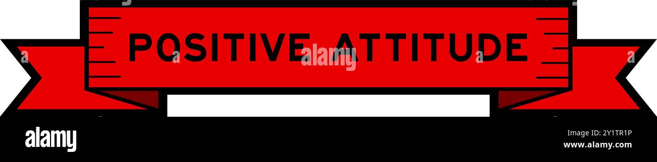 Ribbon label banner with word positive attitude in red color on white ...