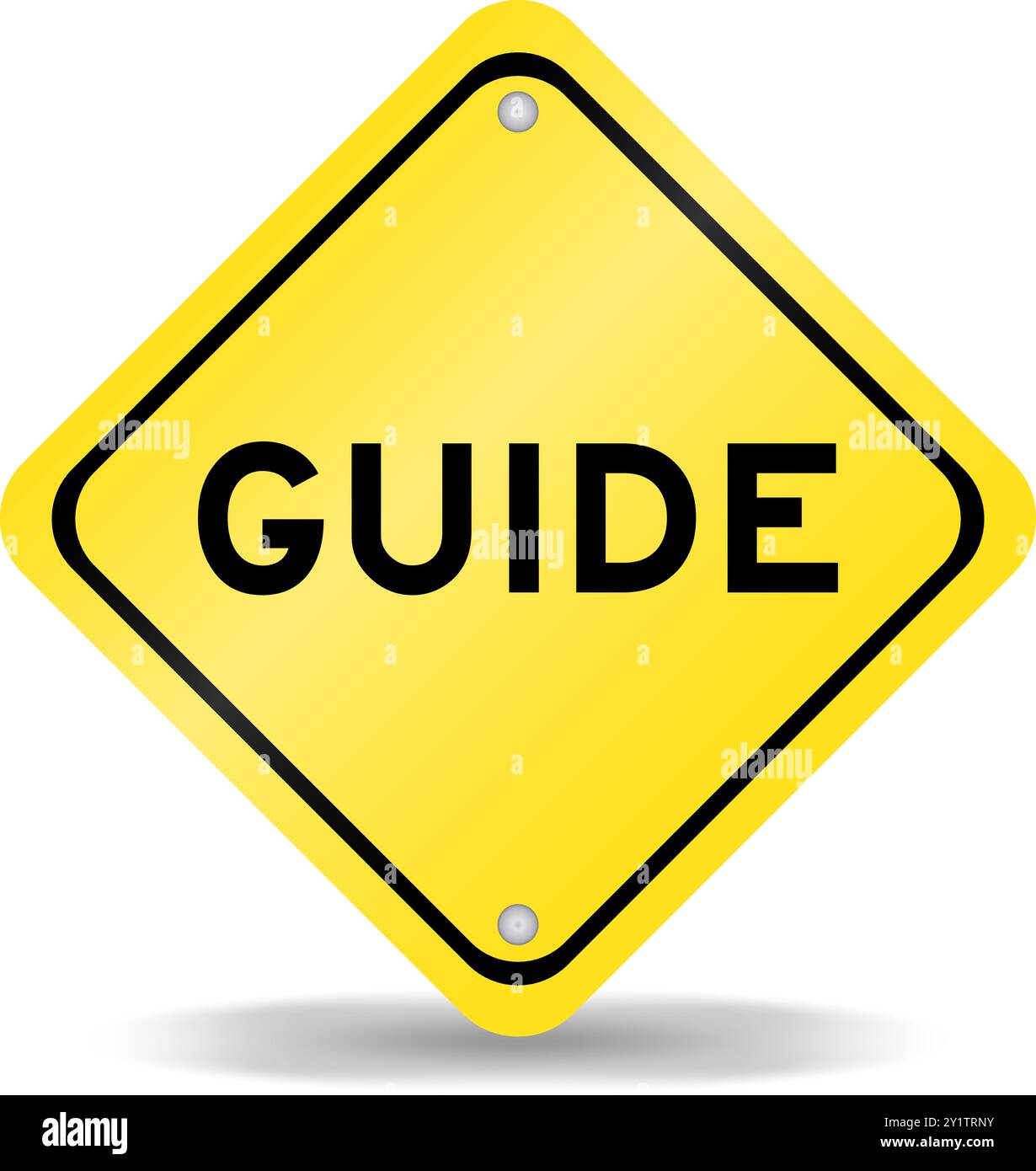 Yellow color transportation sign with word guide on white background ...