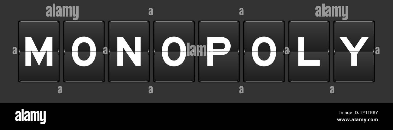 Black color analog flip board with word monopoly on gray background ...