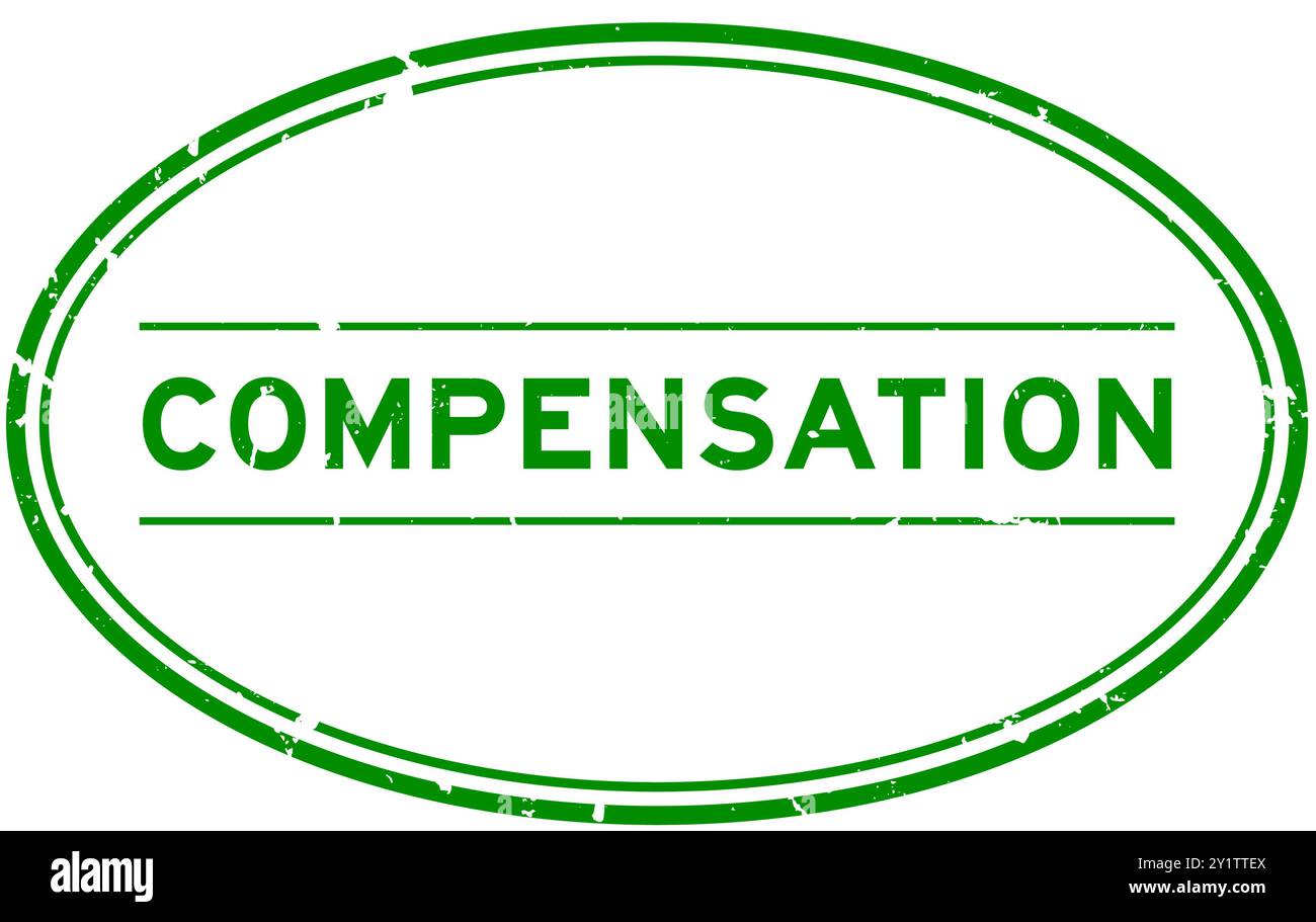 Grunge green compensation word oval rubber stamp in white background ...