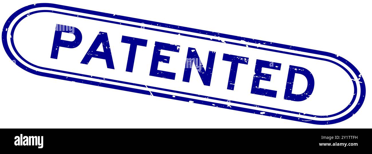 Grunge blue patented word rubber seal stamp on white background Stock ...