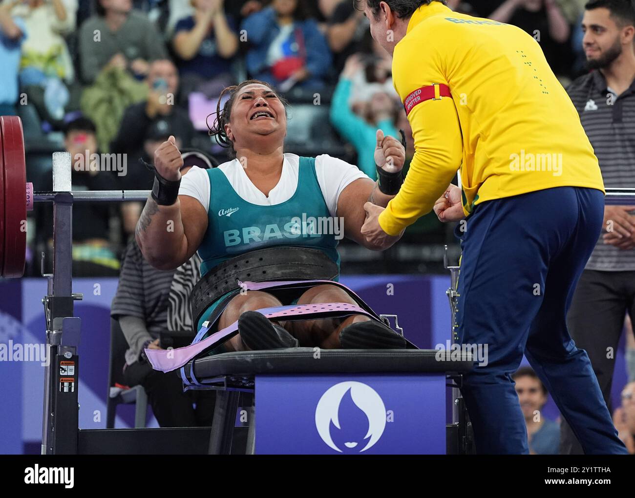 Paris, France. 8th Sep, 2024. Tayana Medeiros (L) of Brazil reacts ...