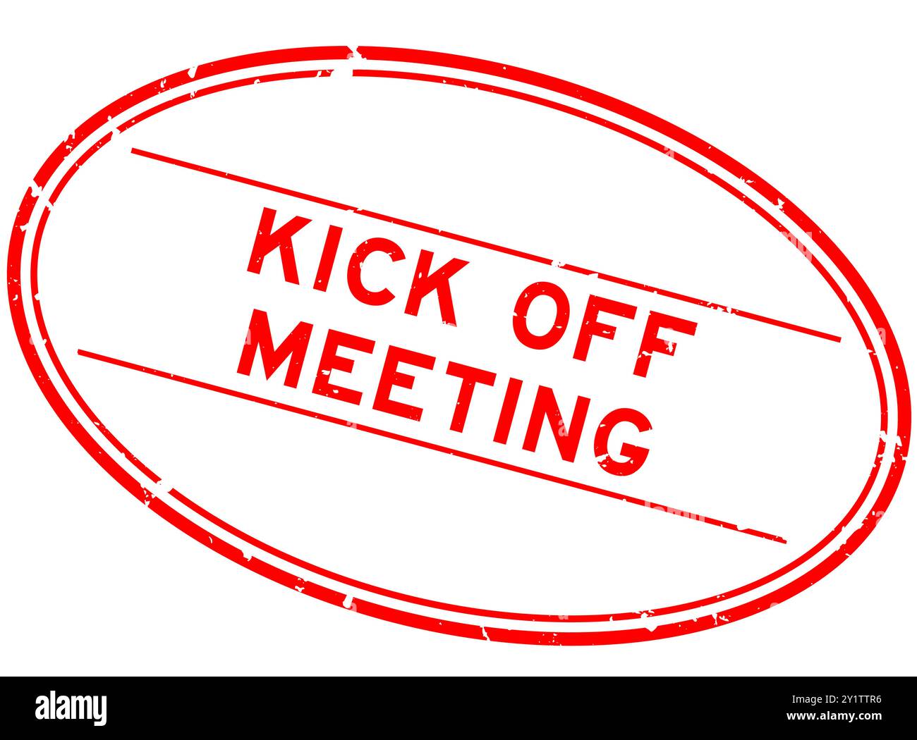 Grunge red kick off meeting word oval rubber seal stamp on white ...