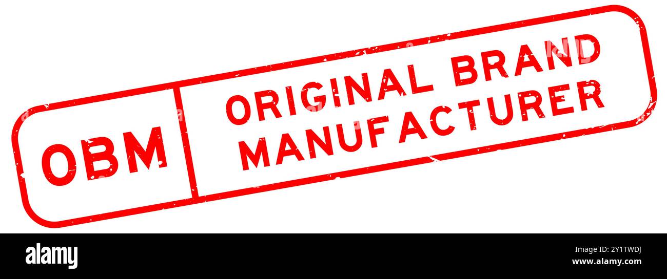 Grunge red OBM Original brand manufacturer word square rubber seal stamp on white background ...