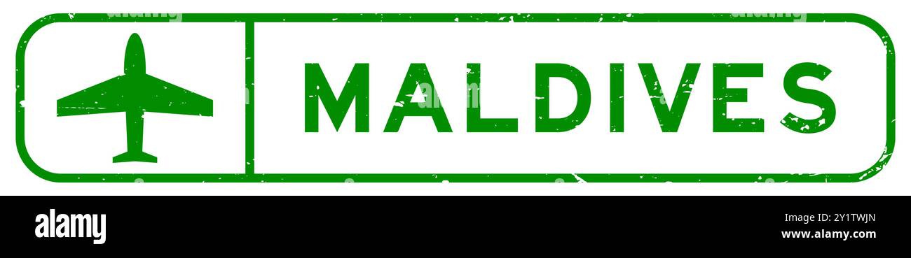 Grunge green maldives word with plane icon square rubber seal stamp on ...