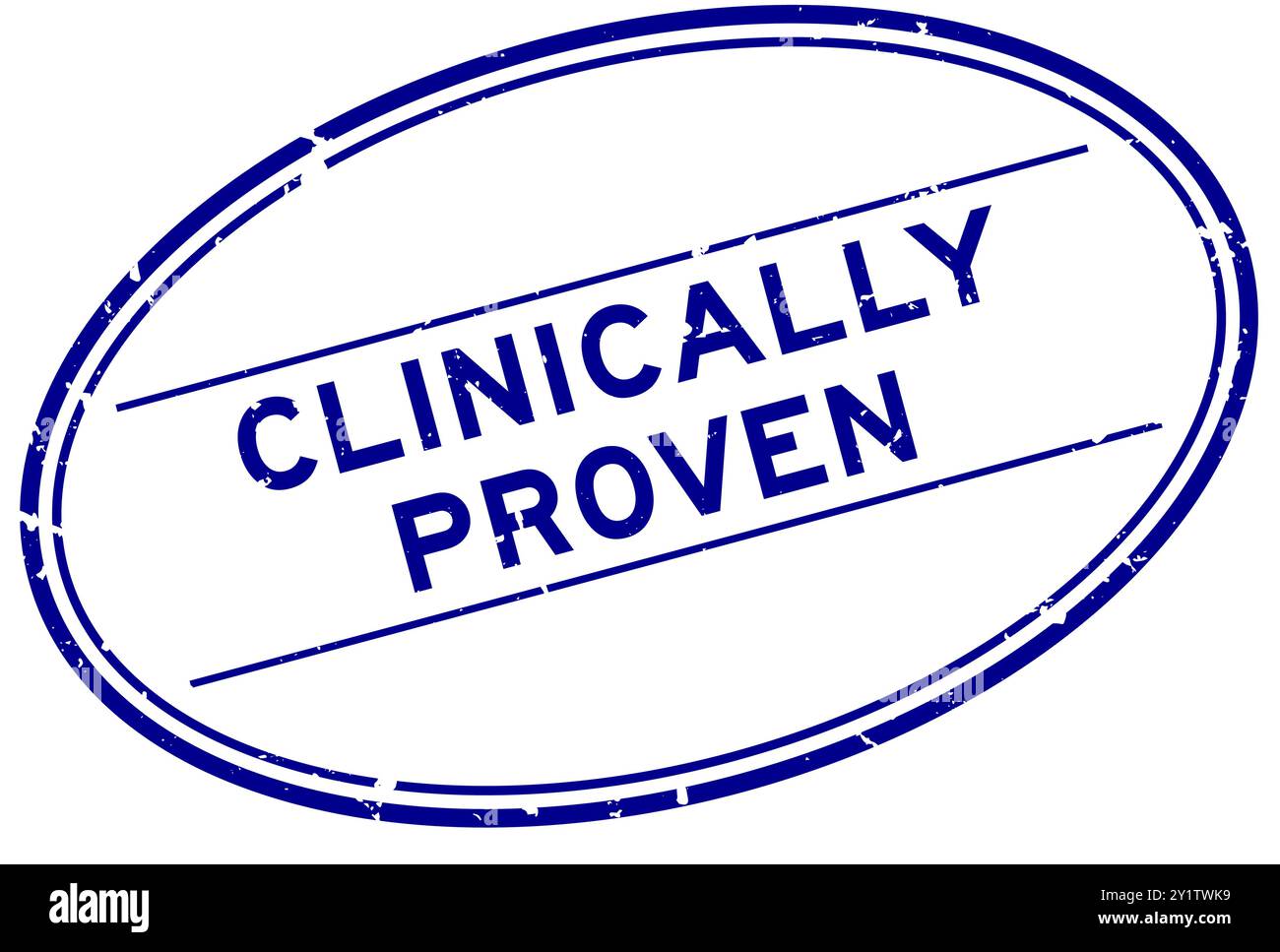 Grunge blue clinically proven word oval rubber stamp in white ...