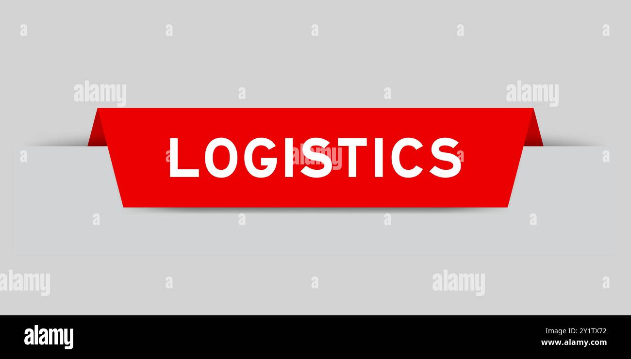 Red color inserted label with word logistics on gray background Stock ...