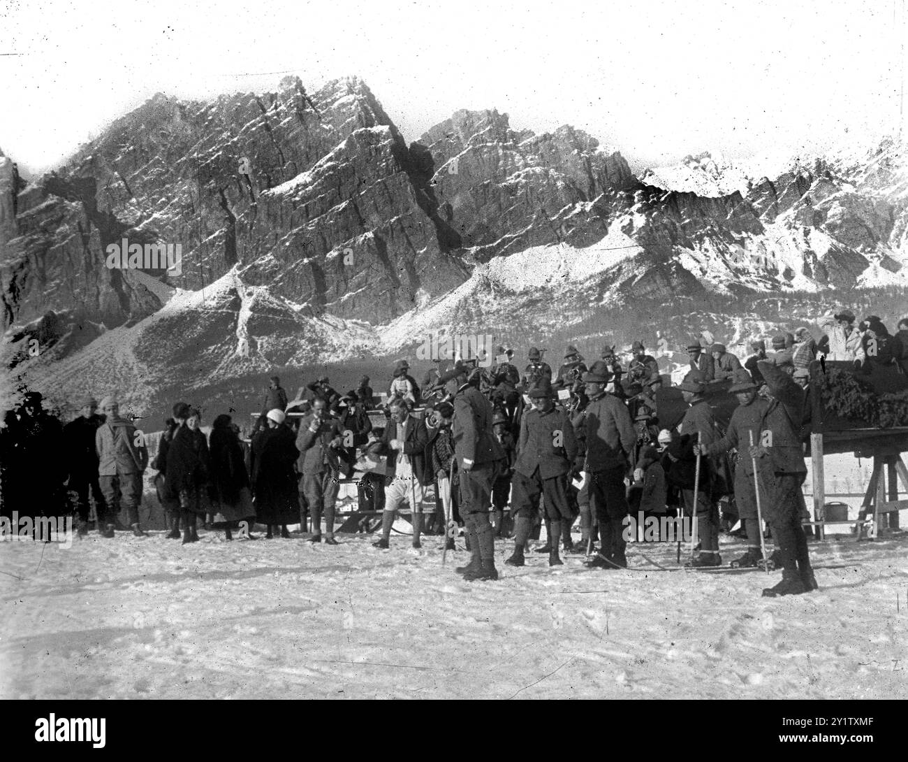 Italian Alpine troops soldiers and civilians Cortina, Italy, 1926 Stock ...