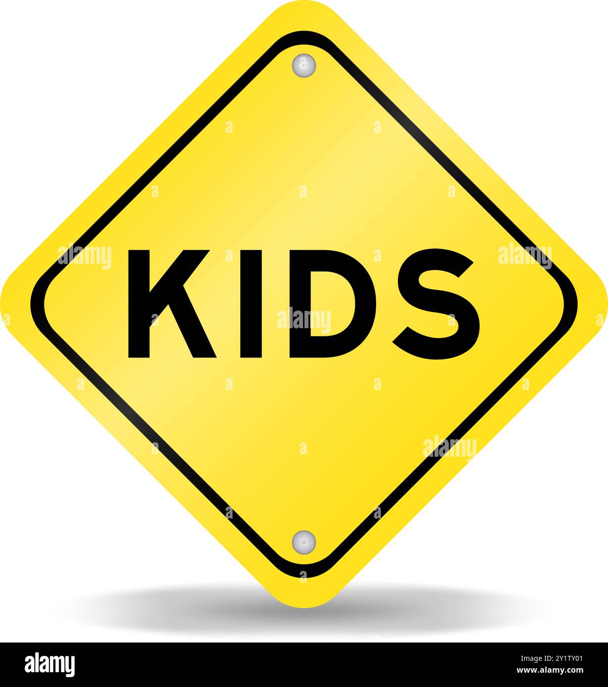 Yellow color transportation sign with word kids on white background ...
