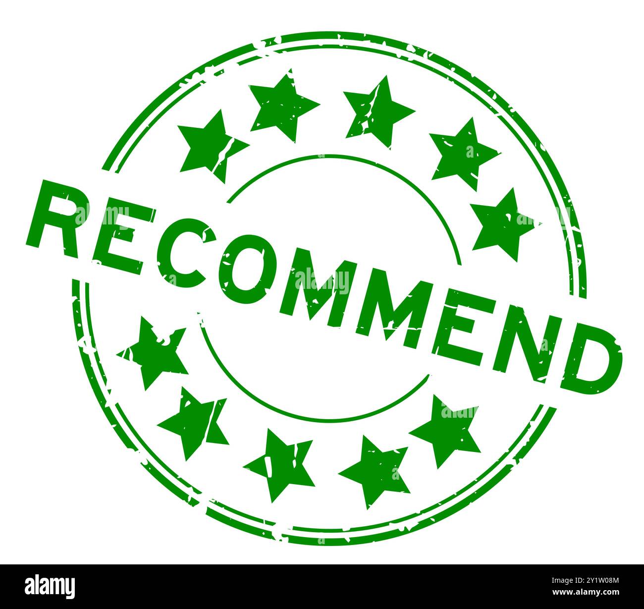 Grunge green recommend word round rubber seal stamp on white background ...
