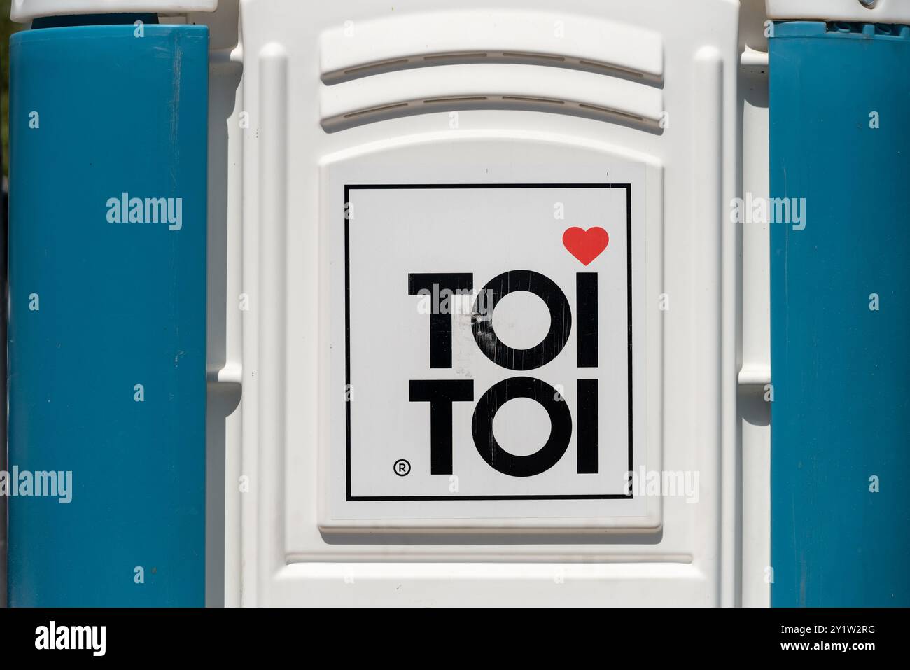 Logo and emblem for a Toi Toi outside toilet on a street in Belgrade ...