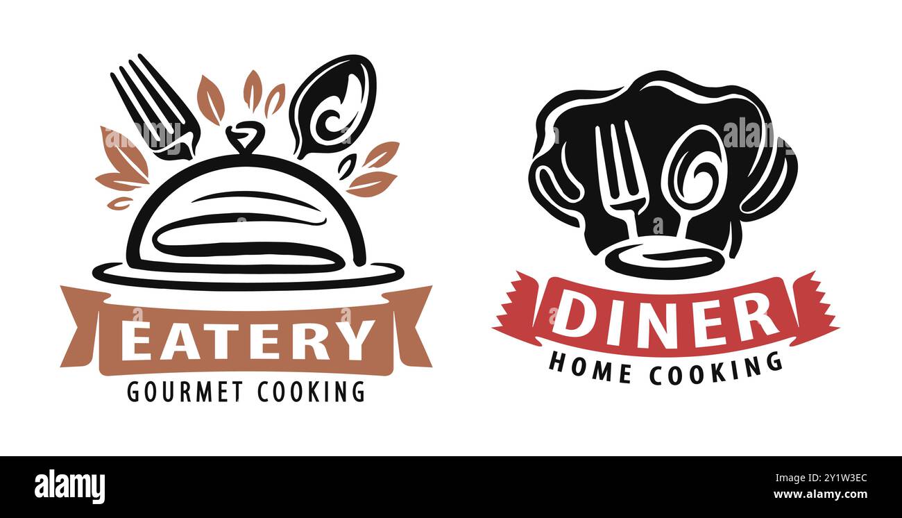 Diner, eatery emblem. Food service logo. Set of badges and symbols for ...