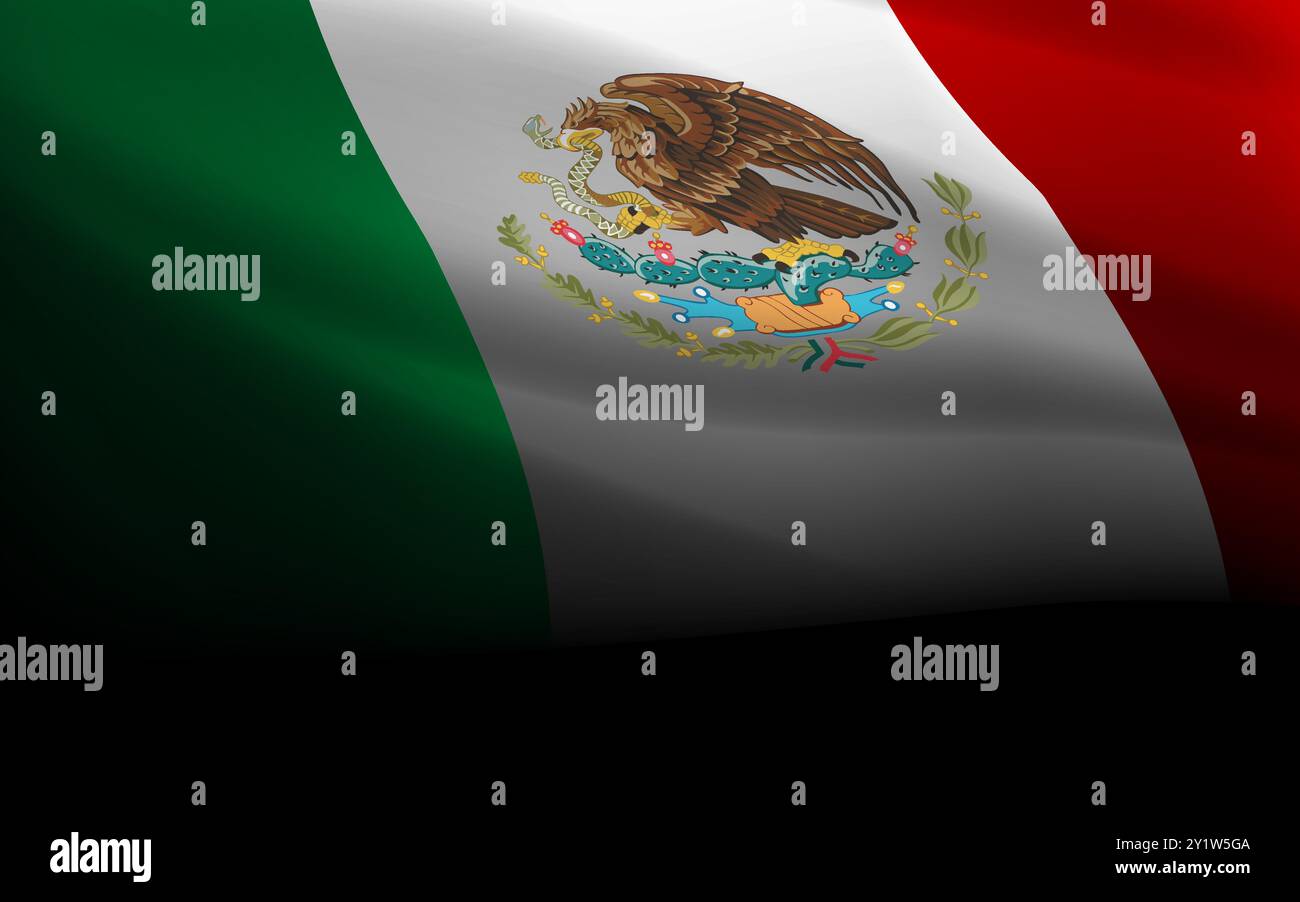 Mexican flag flies majestically on a black background, vector ...