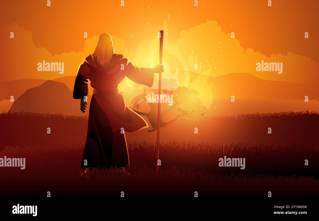 Biblical vector illustration series, Moses and the burning bush Stock ...