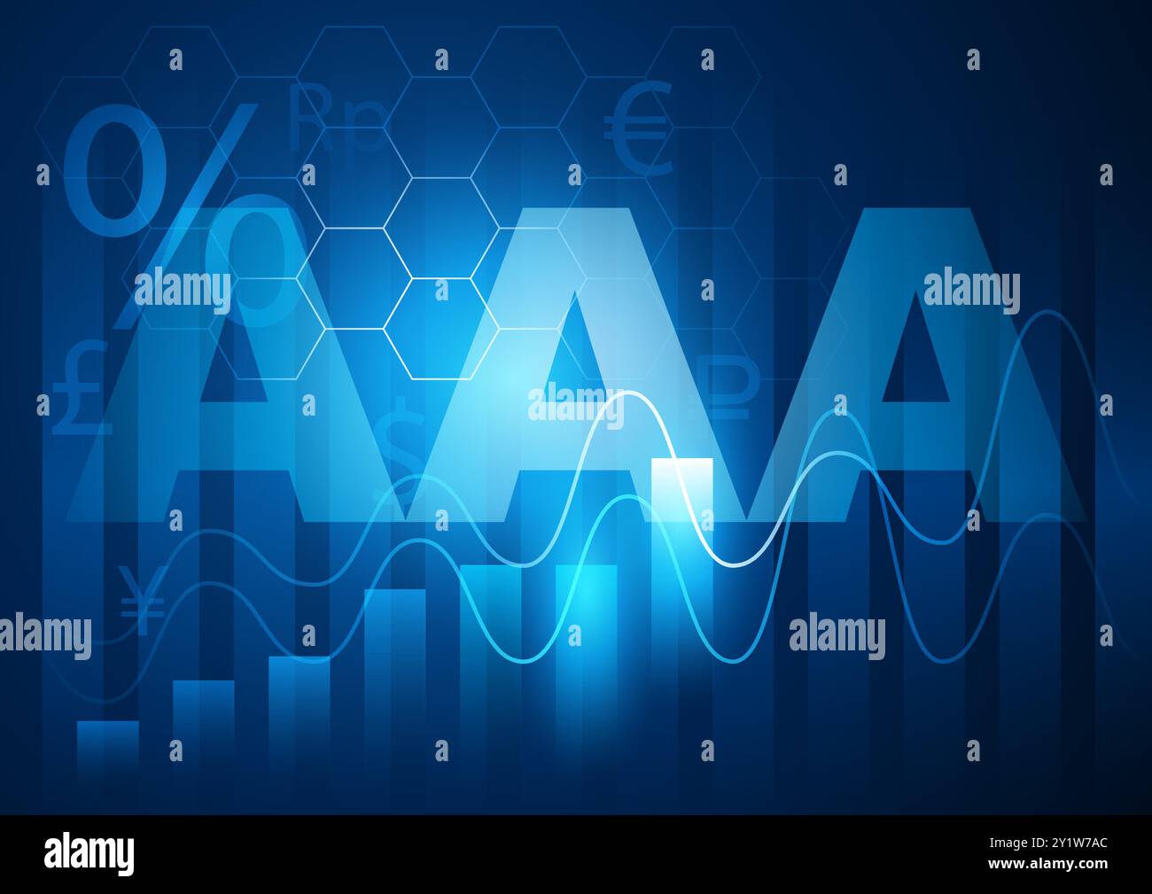 Triple A symbol on futuristic graphic chart and currency symbols. AAA ...