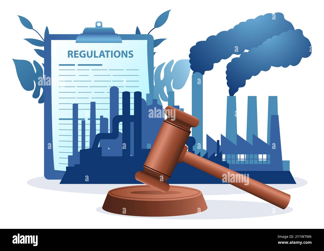 Gavel justice hammer with polluted factories in the background, carbon ...