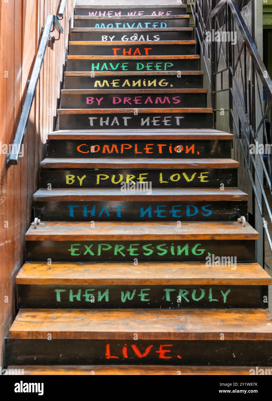Stairs in Medieval arcade, Limassol with heartfelt slogans, such as by ...
