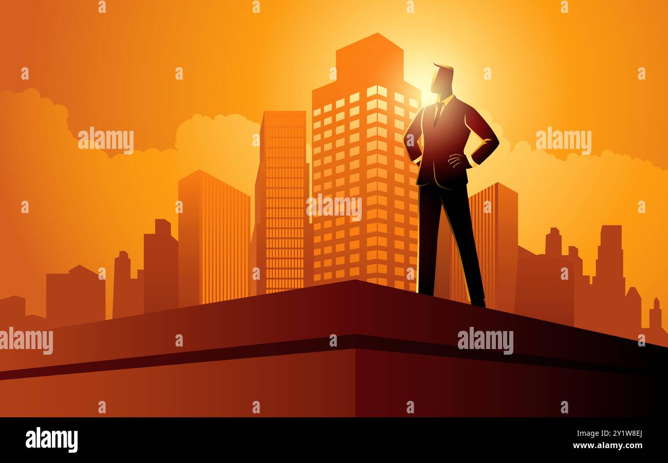 Businessman standing on the top of a building, accomplishment ...