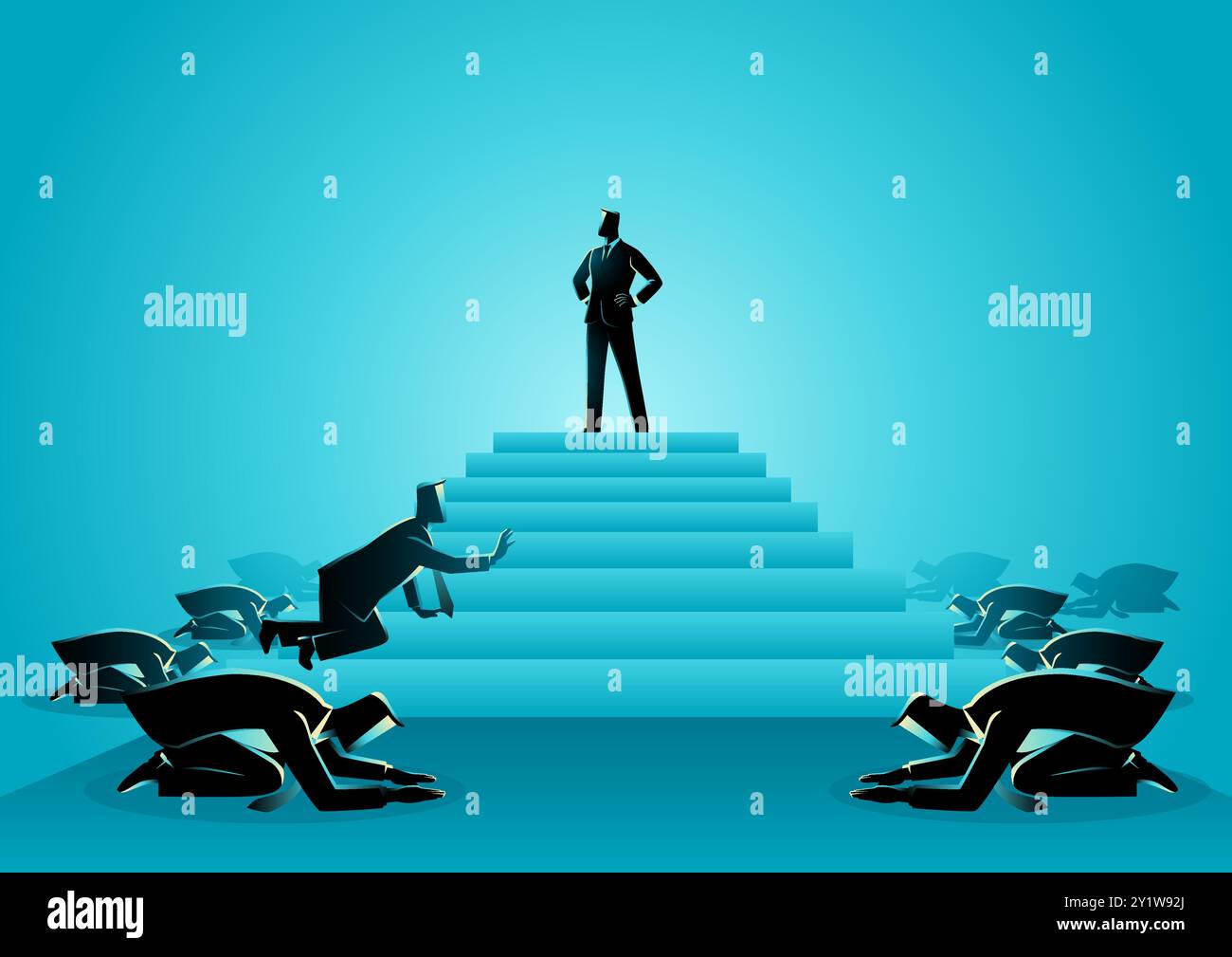 Business concept vector illustration of men worshiping a powerful ...