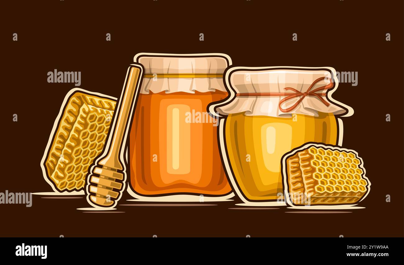 Vector illustration for Honey, decorative placard with cartoon design ...