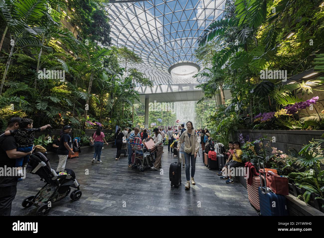 Singapore - Jun 13 2024 : The Rain Vortex, a 40m-tall indoor waterfall ...