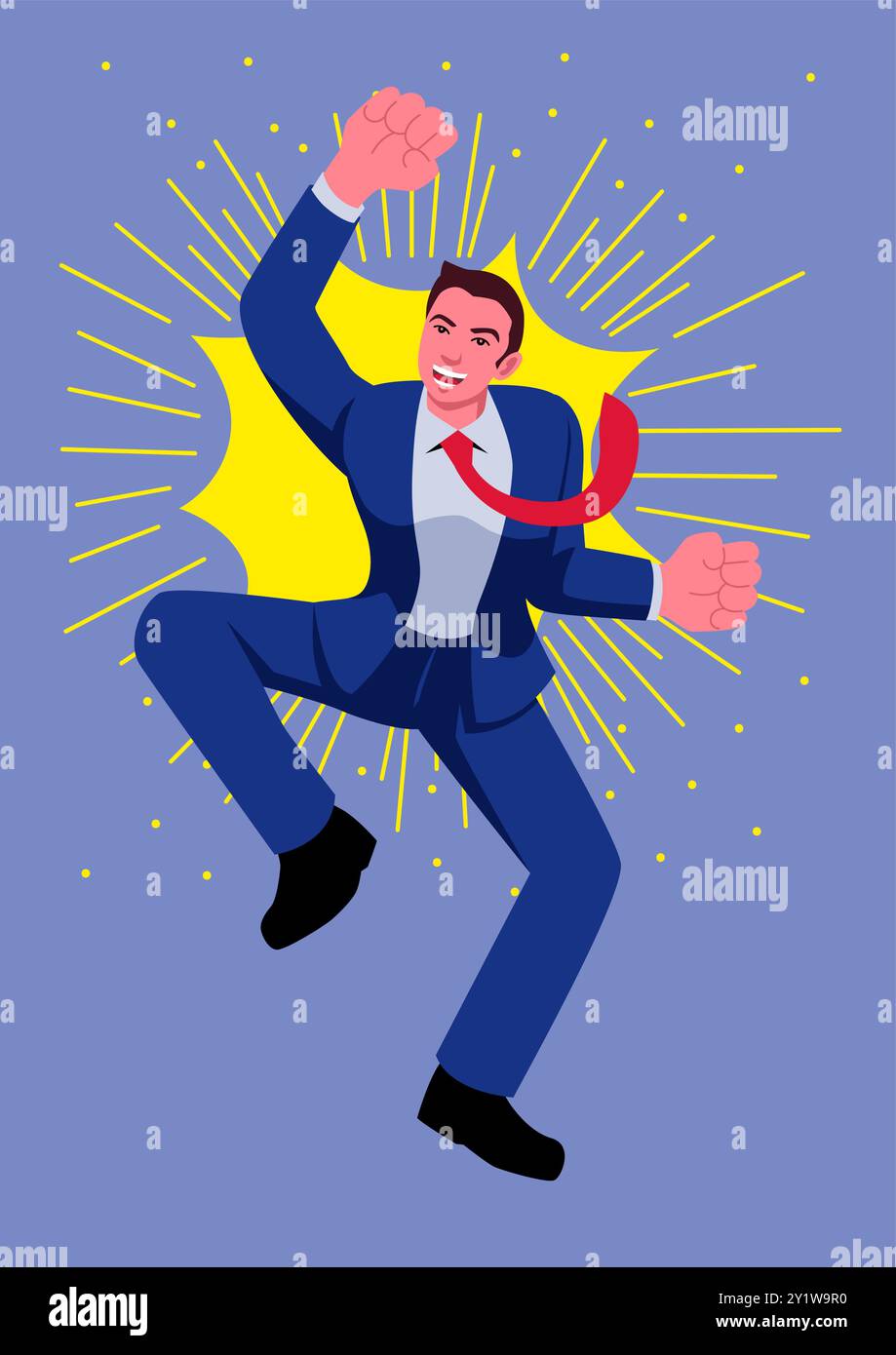 Businessman jumping excitedly on comic splash background. Ideal for ...
