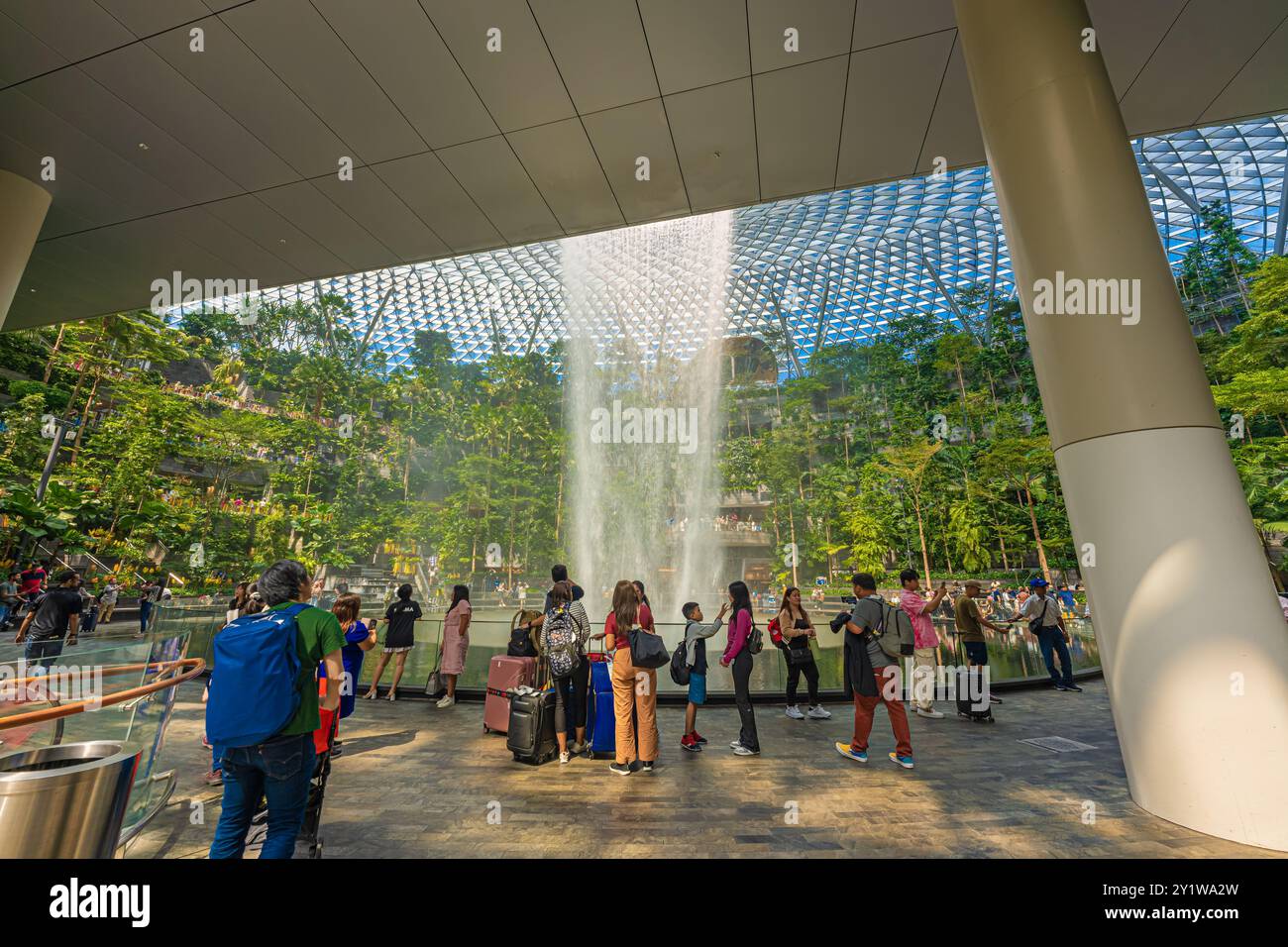 Singapore - Jun 13 2024 : The Rain Vortex, a 40m-tall indoor waterfall ...