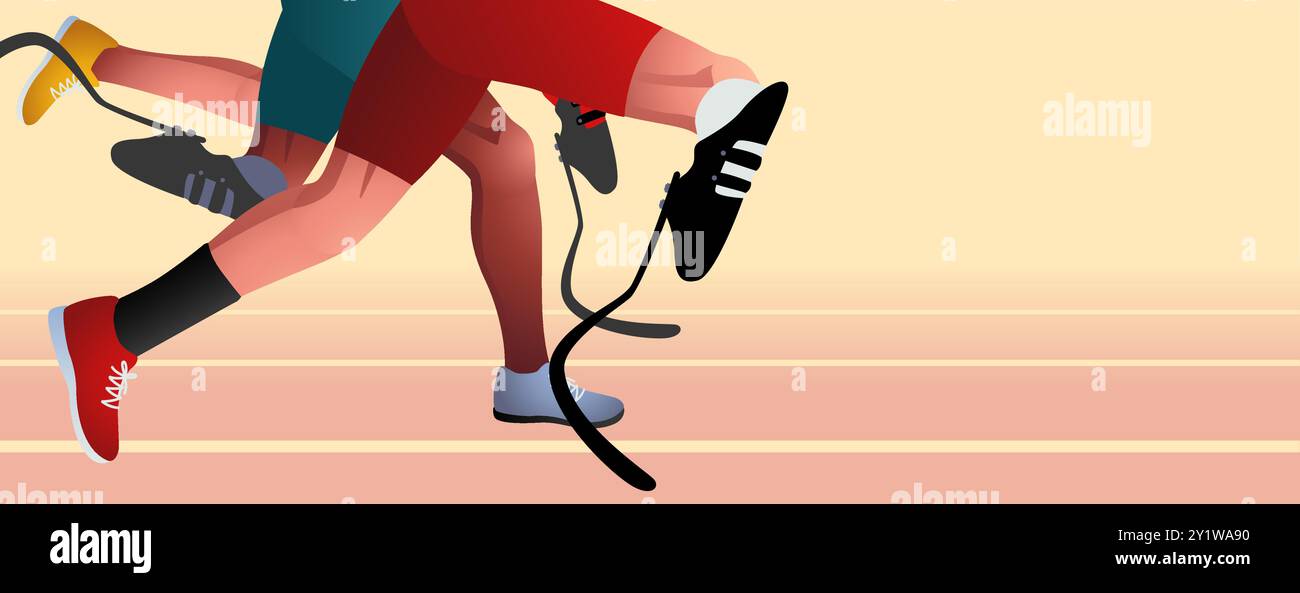 Vector illustration shows the prosthetic legs of an athlete on a ...