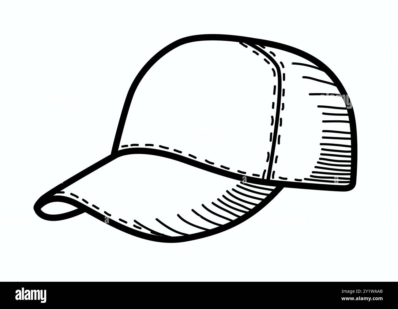 Doodle line art of baseball cap isolated on white, vector illustration ...