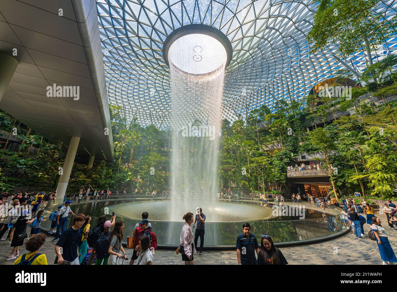 Singapore - Jun 13 2024 : The Rain Vortex, a 40m-tall indoor waterfall ...