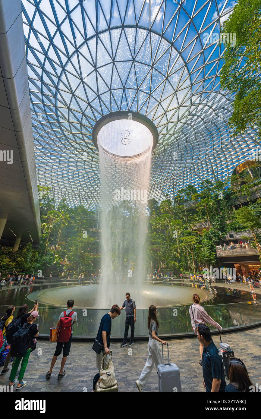 Singapore - Jun 13 2024 : The Rain Vortex, a 40m-tall indoor waterfall ...