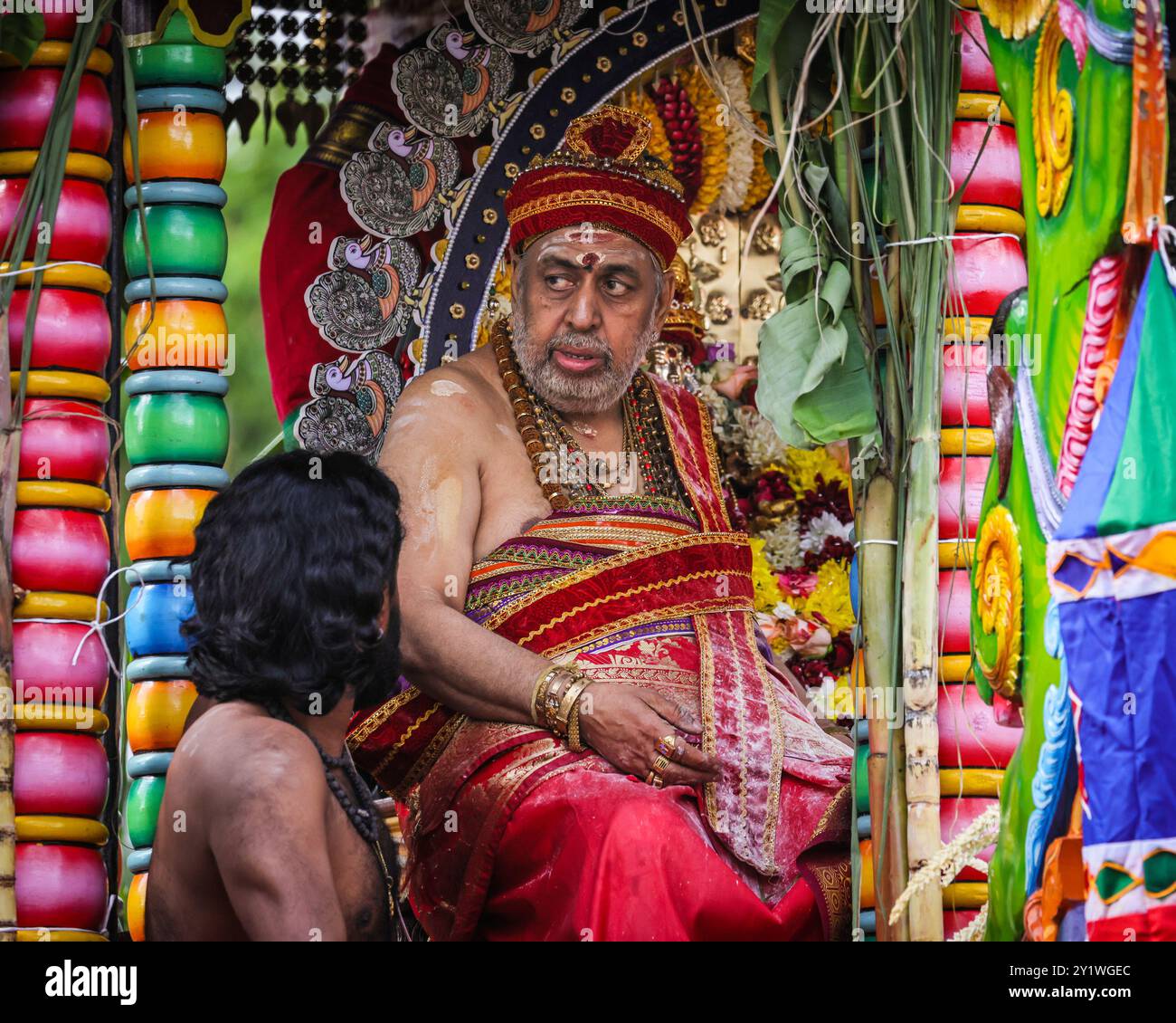 London, UK. 08th Sep 2024. The senior priest accompanies the Lord Shiva ...