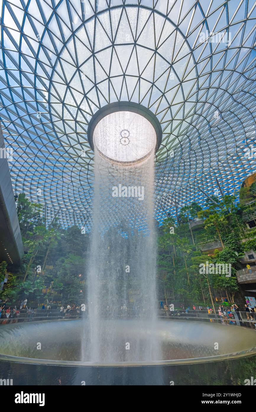 Singapore - Jun 13 2024 : The Rain Vortex, a 40m-tall indoor waterfall ...