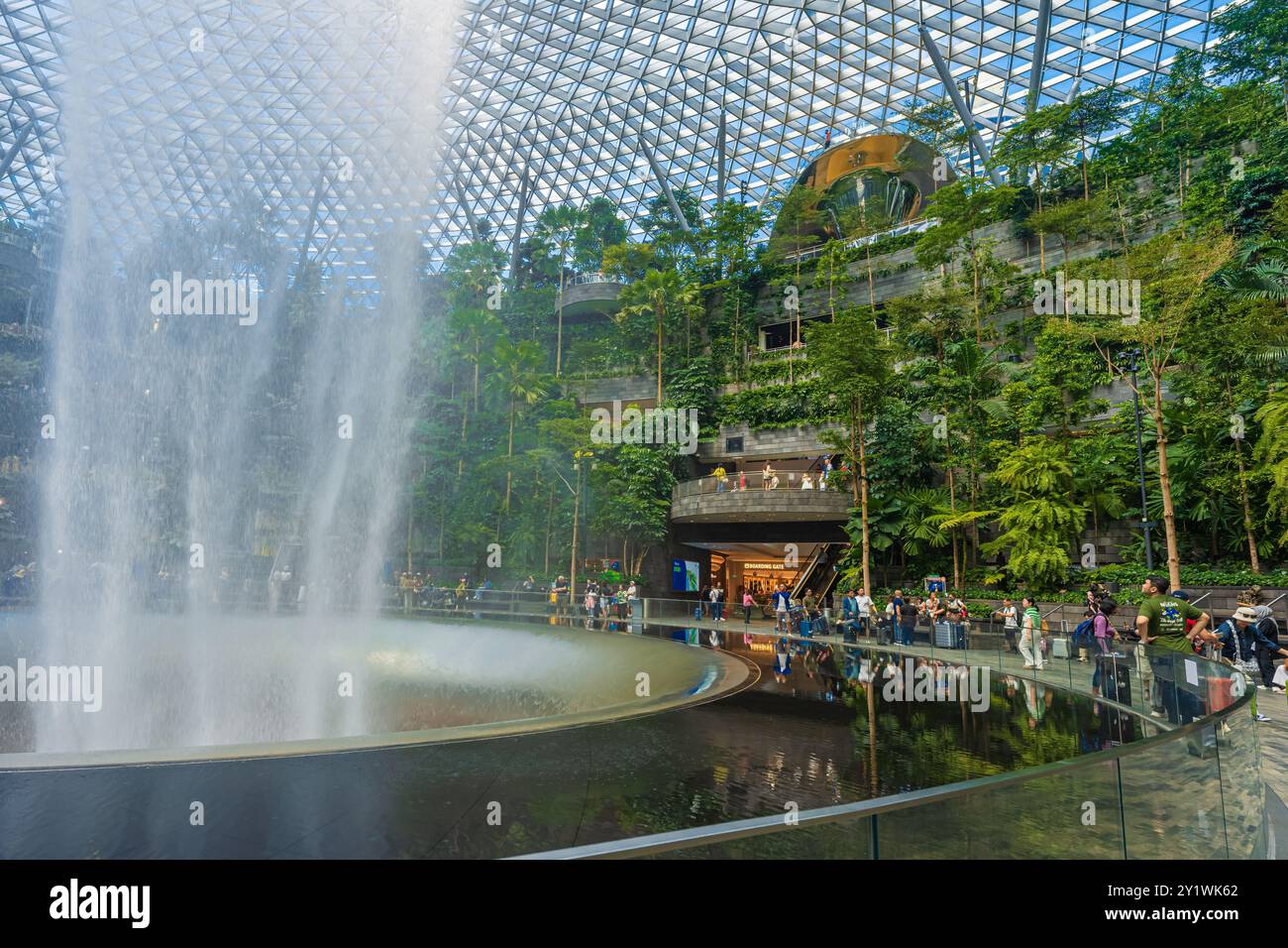 Singapore - Jun 13 2024 : The Rain Vortex, a 40m-tall indoor waterfall ...