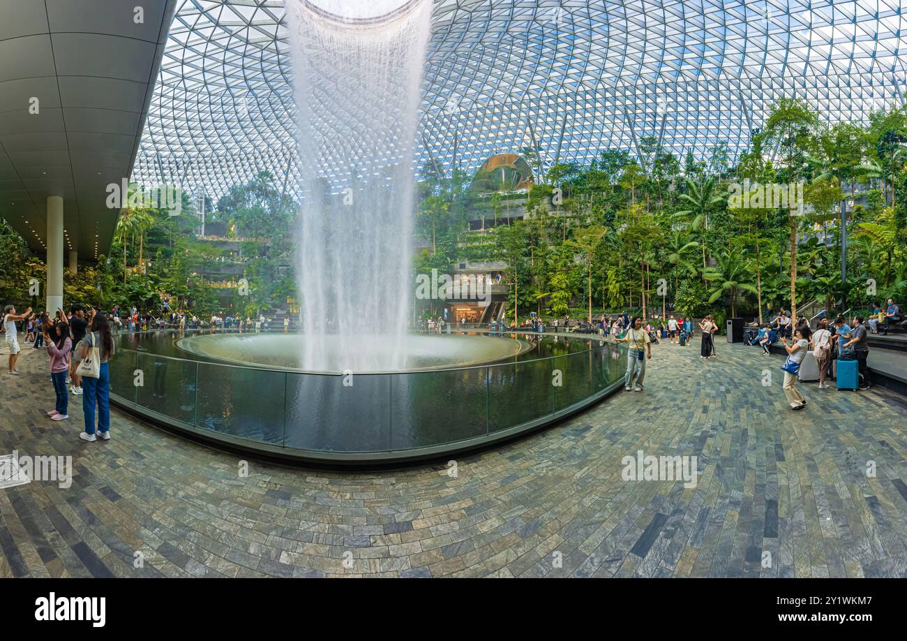 Singapore - Jun 13 2024 : The Rain Vortex, a 40m-tall indoor waterfall ...
