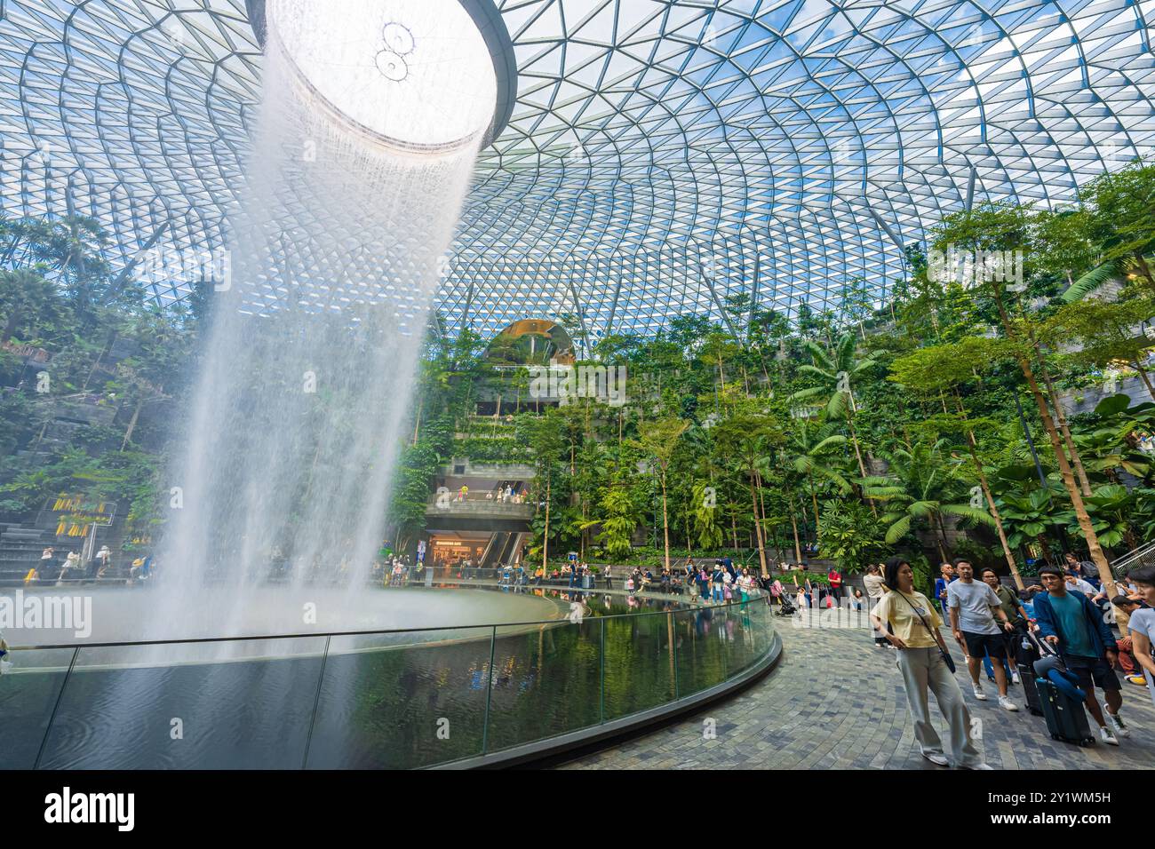 Singapore - Jun 13 2024 : The Rain Vortex, a 40m-tall indoor waterfall ...