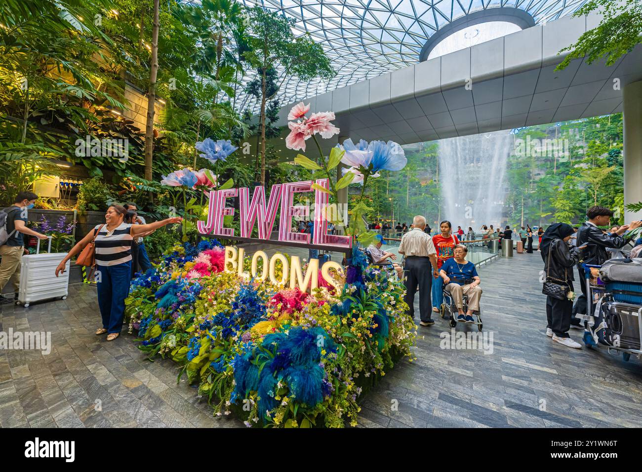 Singapore - Jun 13 2024 : The Rain Vortex, a 40m-tall indoor waterfall ...