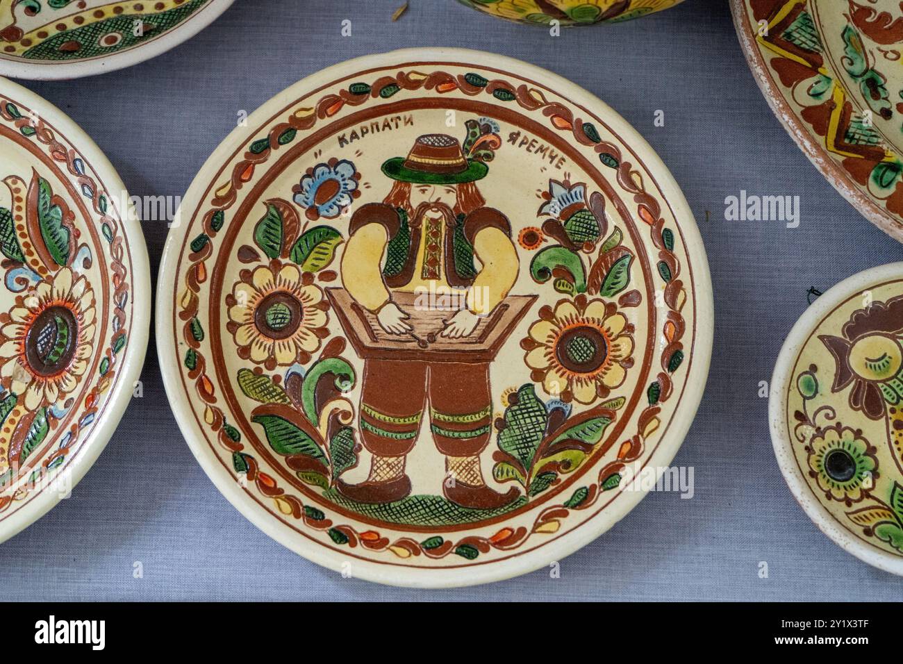 Ukrainian plates. Clay ceramics food. Kosiv painting. Carpathians ...