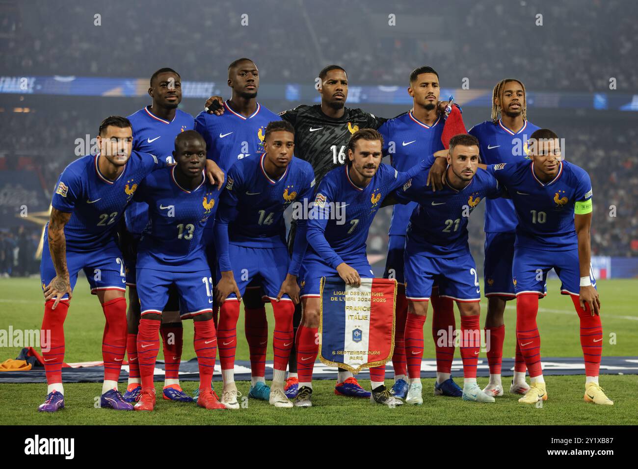 Paris, France. 6th Sep, 2024. The France starting eleven line up for a ...